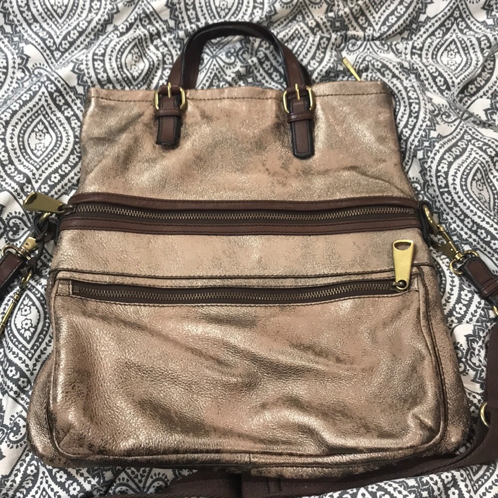 Bronze Fossil Explorer Crossbody Messenger Purse - Gem